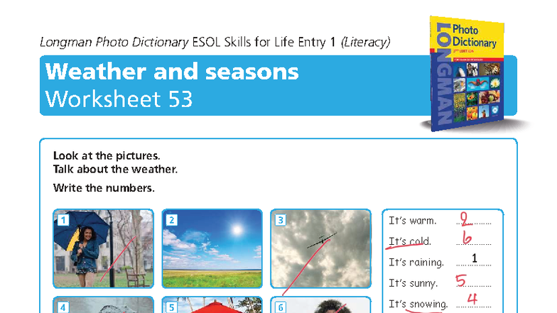 Weather and Seasons Worksheet for ESOL Skills for Life Entry 1 - Studocu