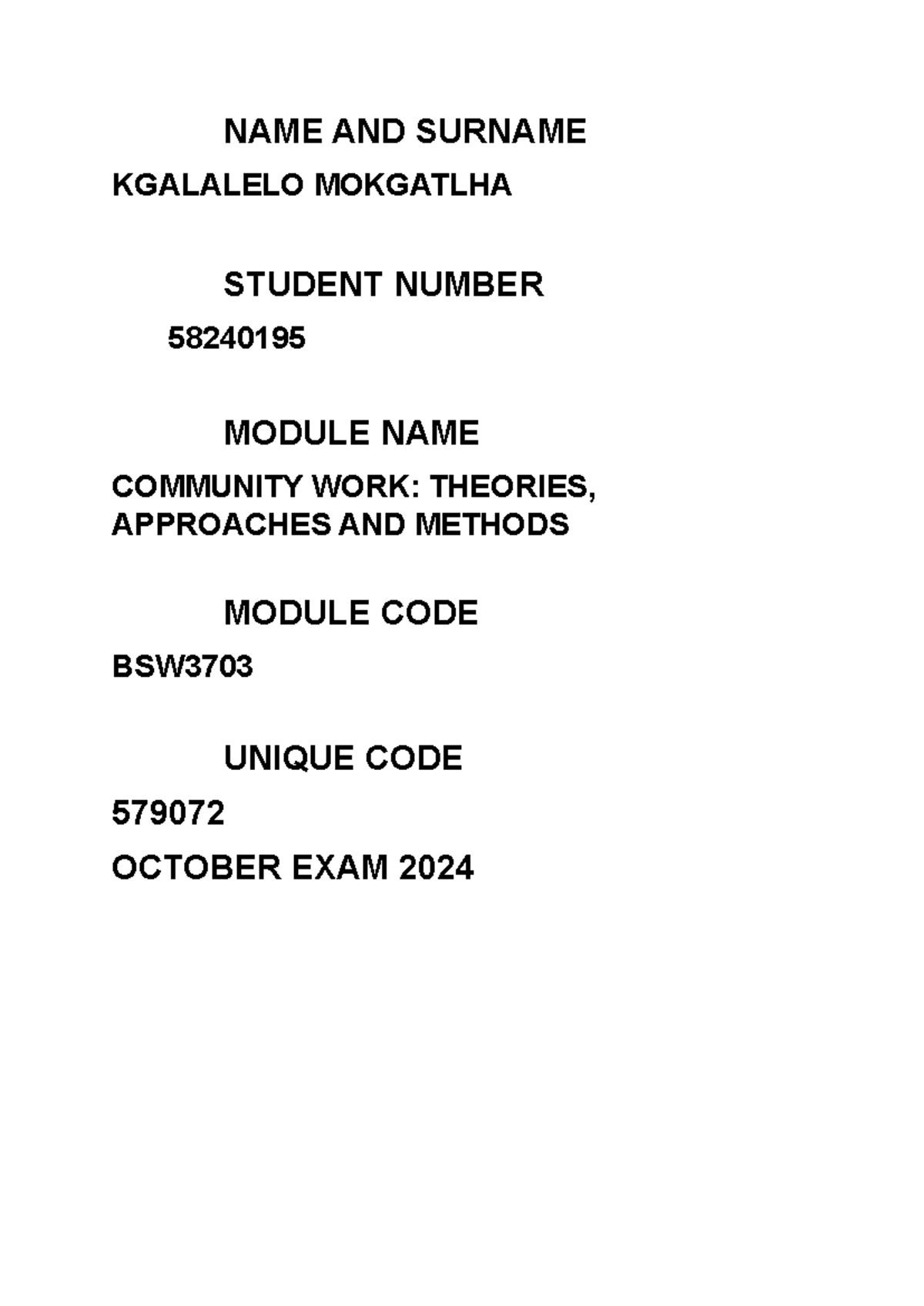 Exam 2024 BSW3703: Community Work Communication Skills & Education ...