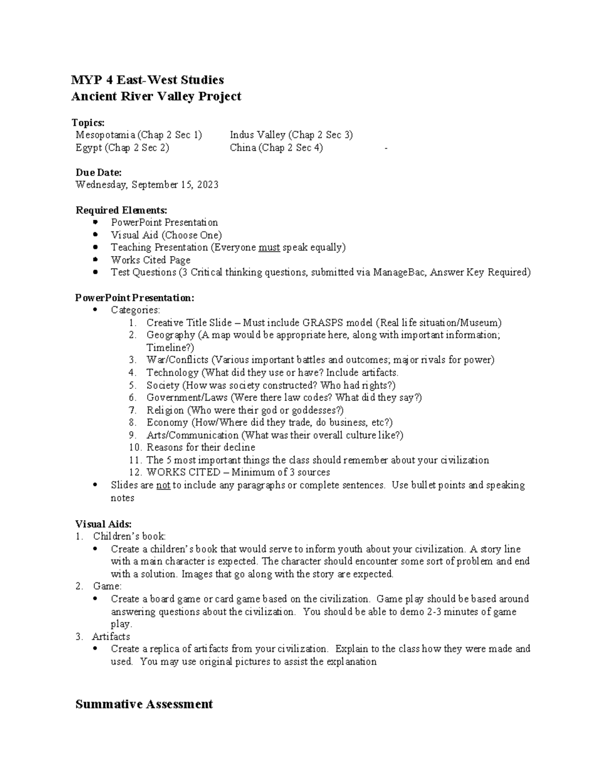 E-West Studies - River Valley Project Rubric - MYP 4 East-West Studies ...