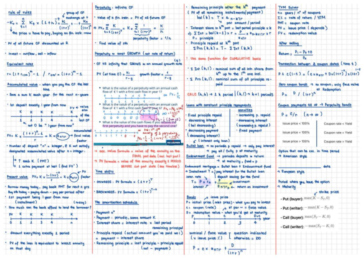 Cheatsheet: Perpetuity & Cash Flow Analysis (FIN 101) - Studocu