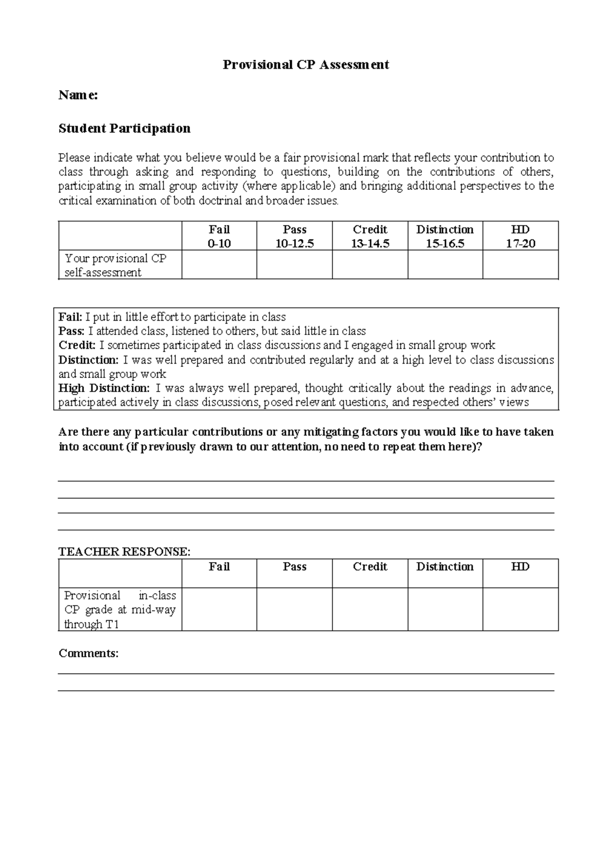 CP Self Assessment Form Sample 3: Provisional Participation Evaluation ...