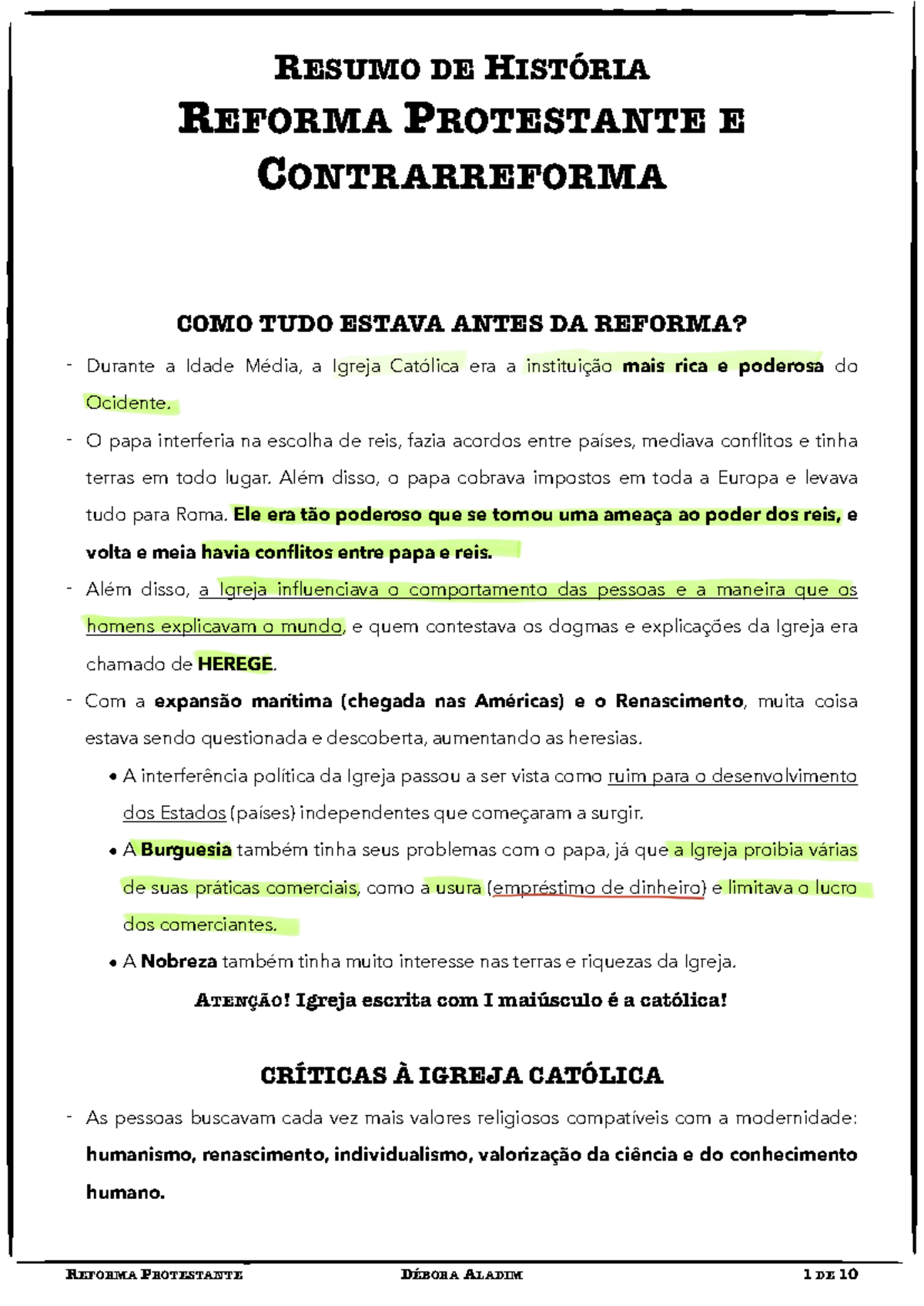 Resumo da Reforma Protestante e Contrarreforma - História (HIST 101 ...