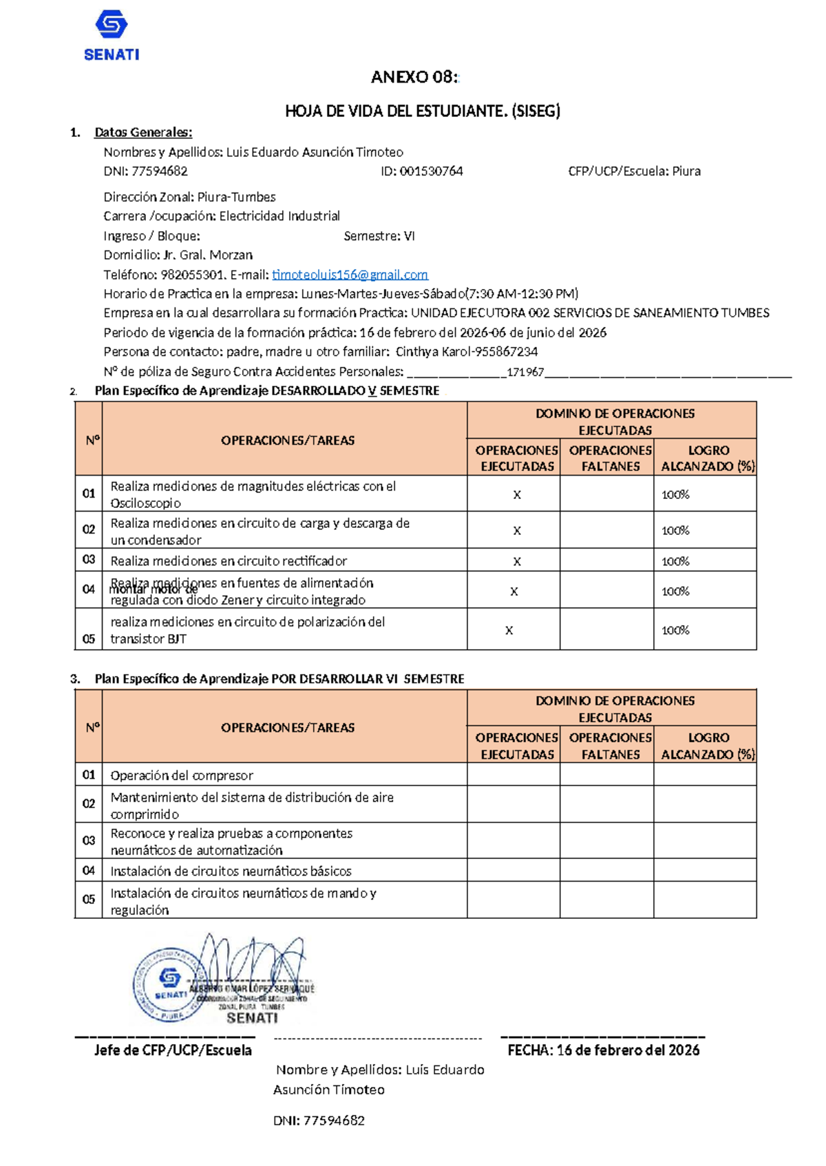 Anexo 08: Hoja de Vida del Estudiante (SISEG) - Luis E. Asunción ...