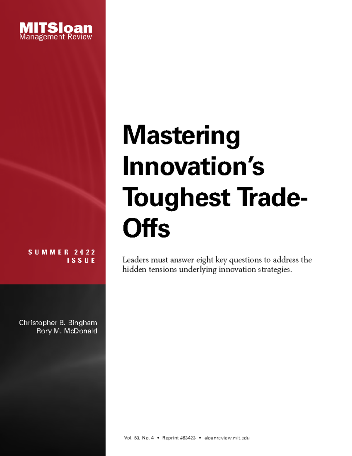 Mastering Innovations: Toughest Trade-Offs in Leadership (SUMMER 2022 ...
