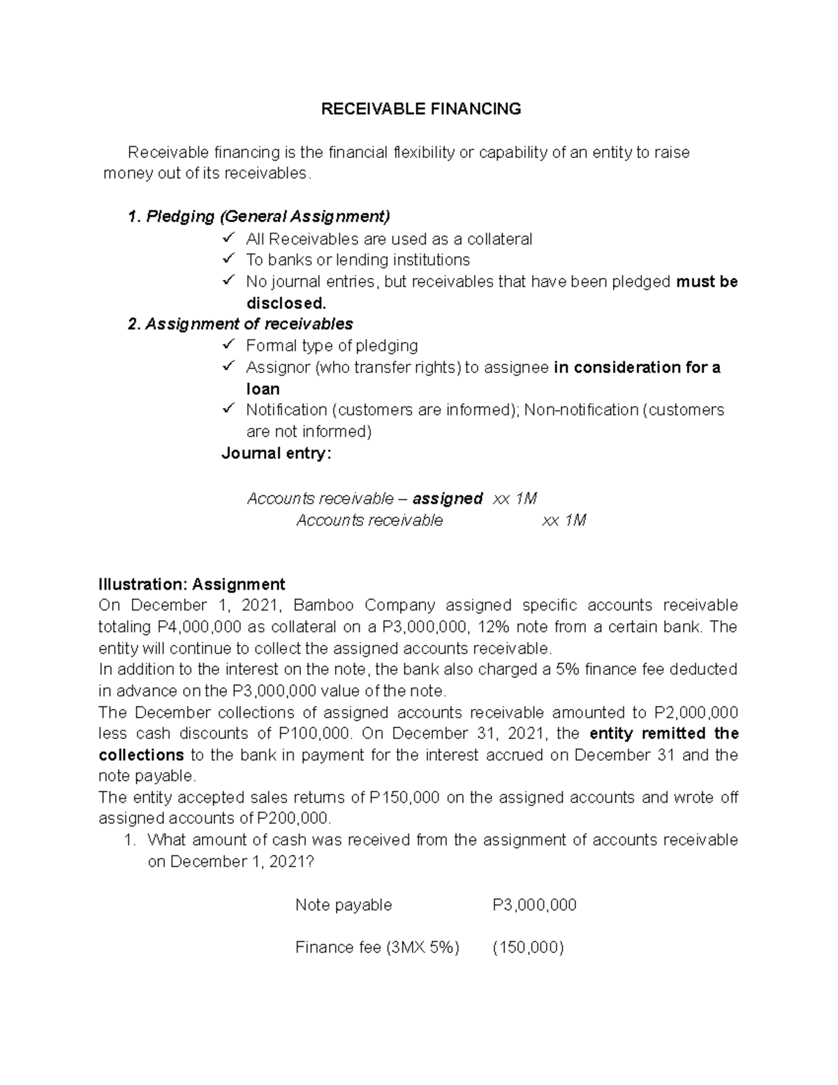 Receivable-Financing-IA - RECEIVABLE FINANCING Receivable financing is ...
