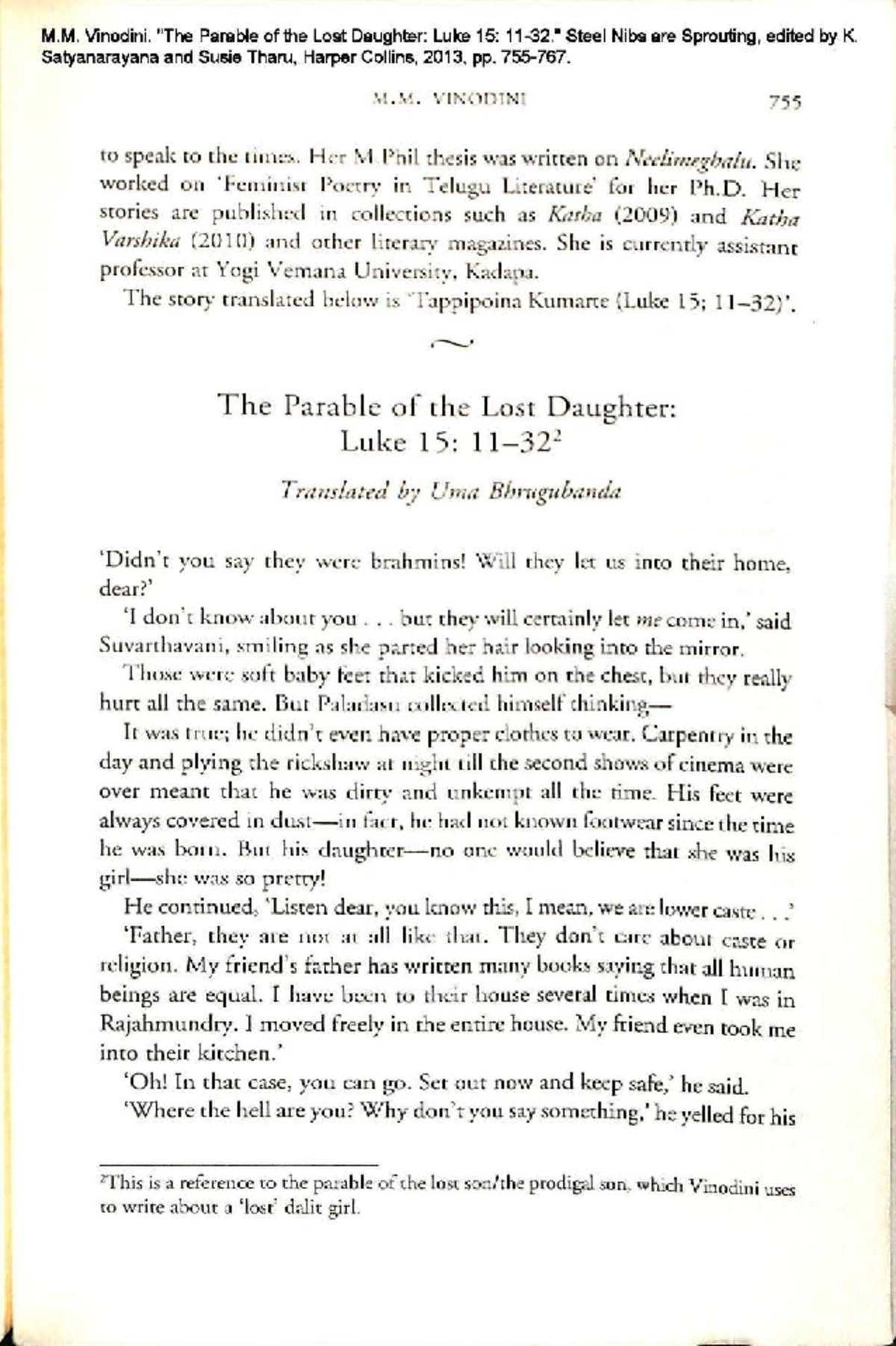 M.M. Vinodini's "Parable of the Lost Daughter": A Dalit Perspective on ...