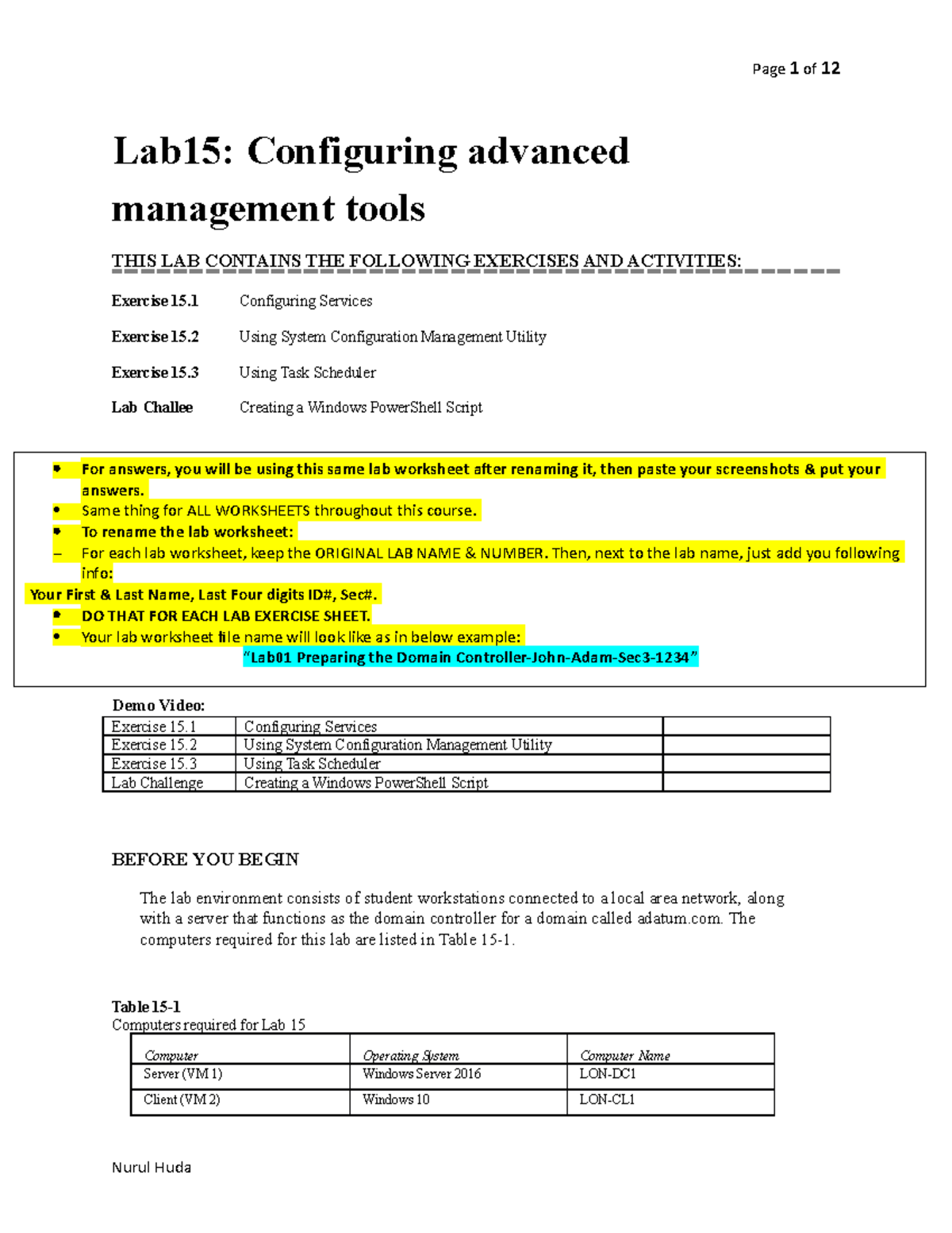 Lab 15: Configuring Advanced Management Tools & PowerShell Script - Studocu