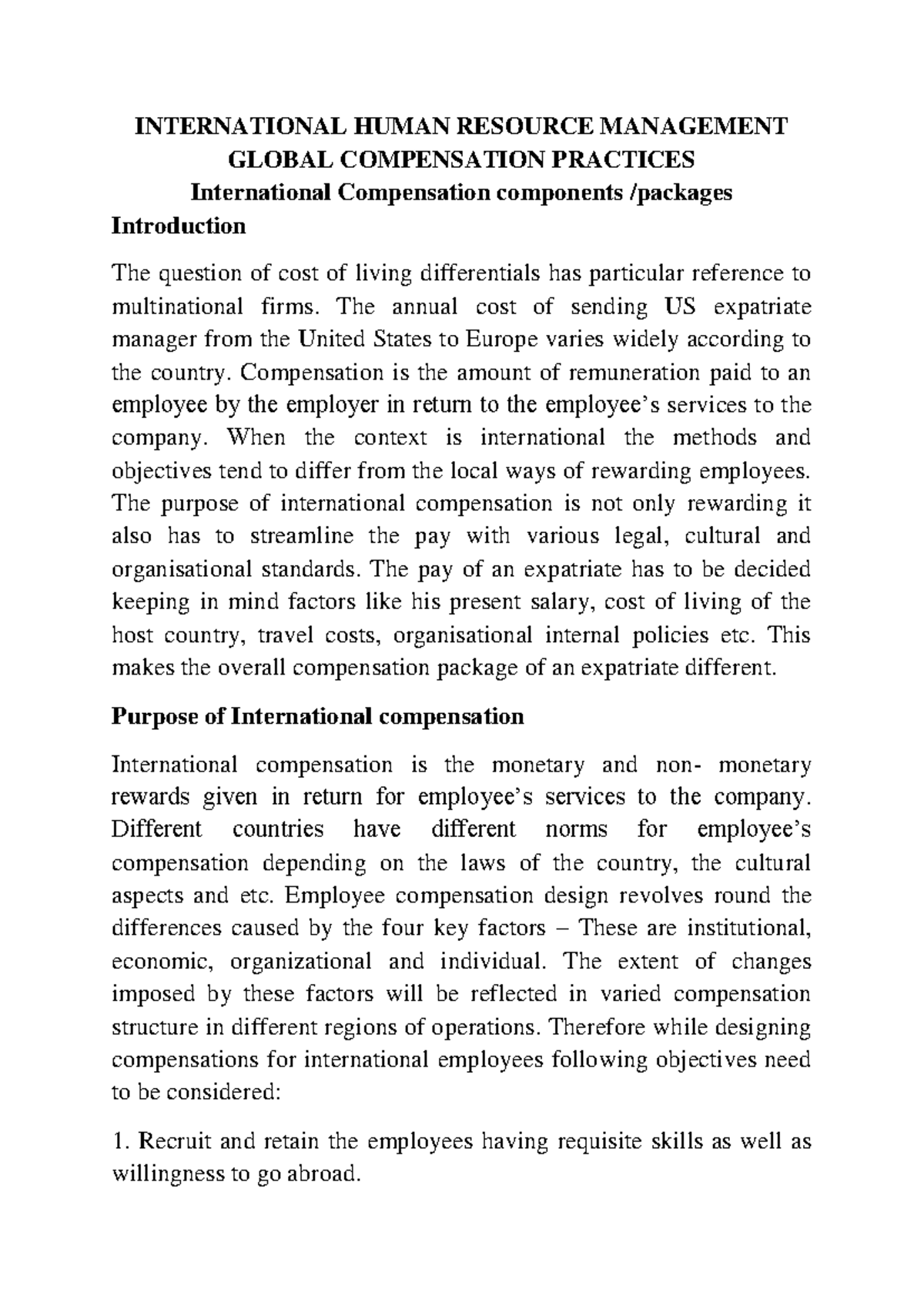 International Human Resource Management: Global Compensation Practices ...