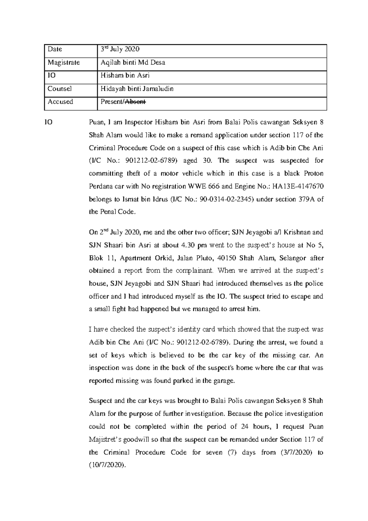 Remand Application Under Section 117 - Magistrate Skill Case Study ...