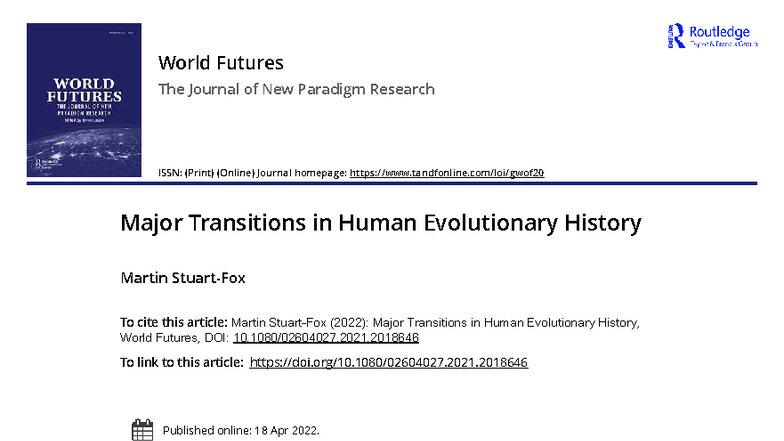Major Transitions in Human Evolutionary History - World Futures Journal ...