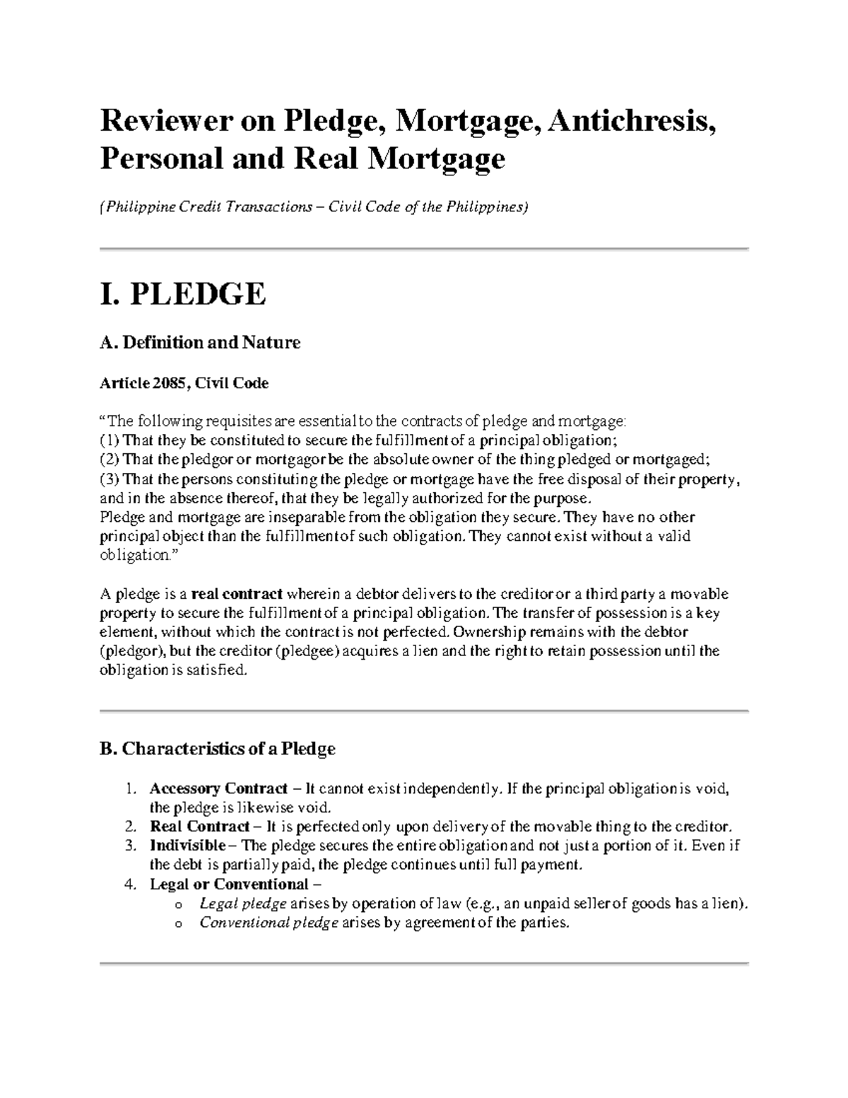 Reviewer on Credit Transactions: Pledge, Mortgage, and Antichresis ...