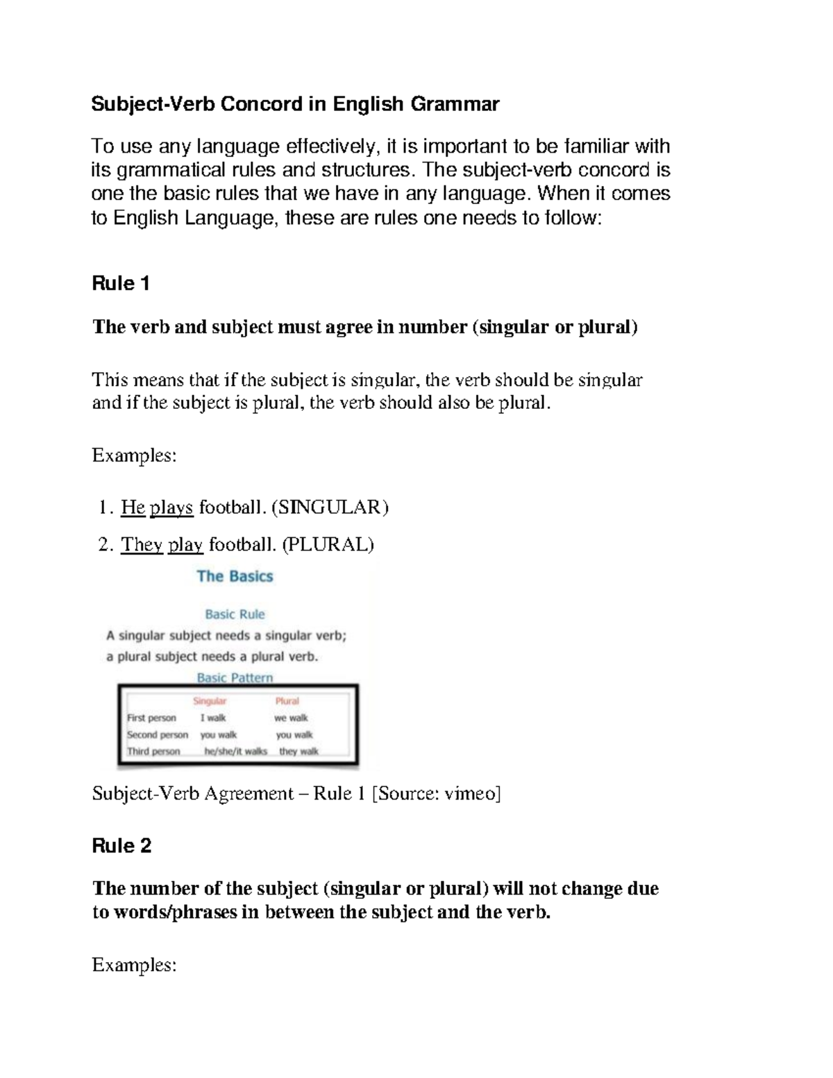 Subject-Verb Concord Rules in English Grammar (ENG101) - Studocu