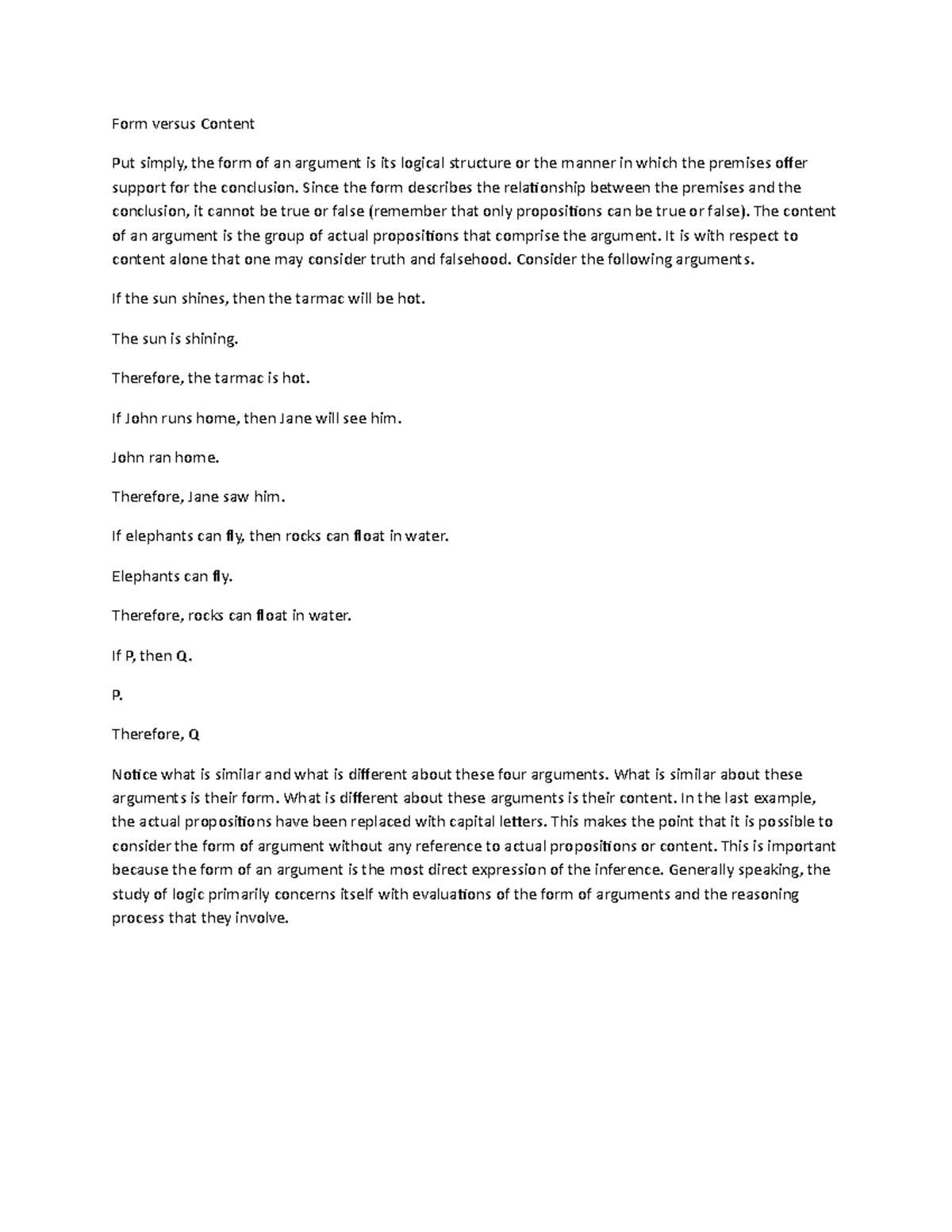 Form vs. Content: Lecture Notes on Critical Thinking Concepts - Studocu