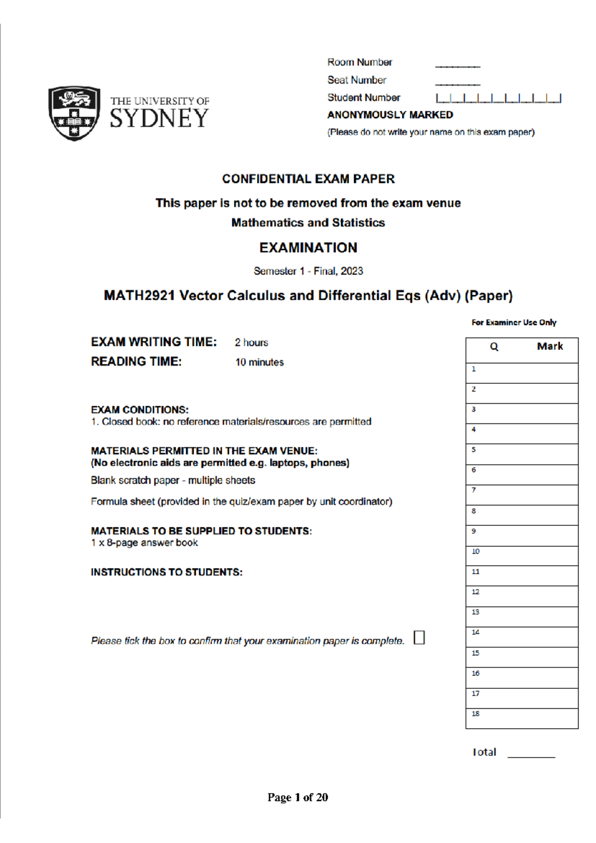 MATH2921 2023 Final Exam Questions and Answers Guide - Studocu