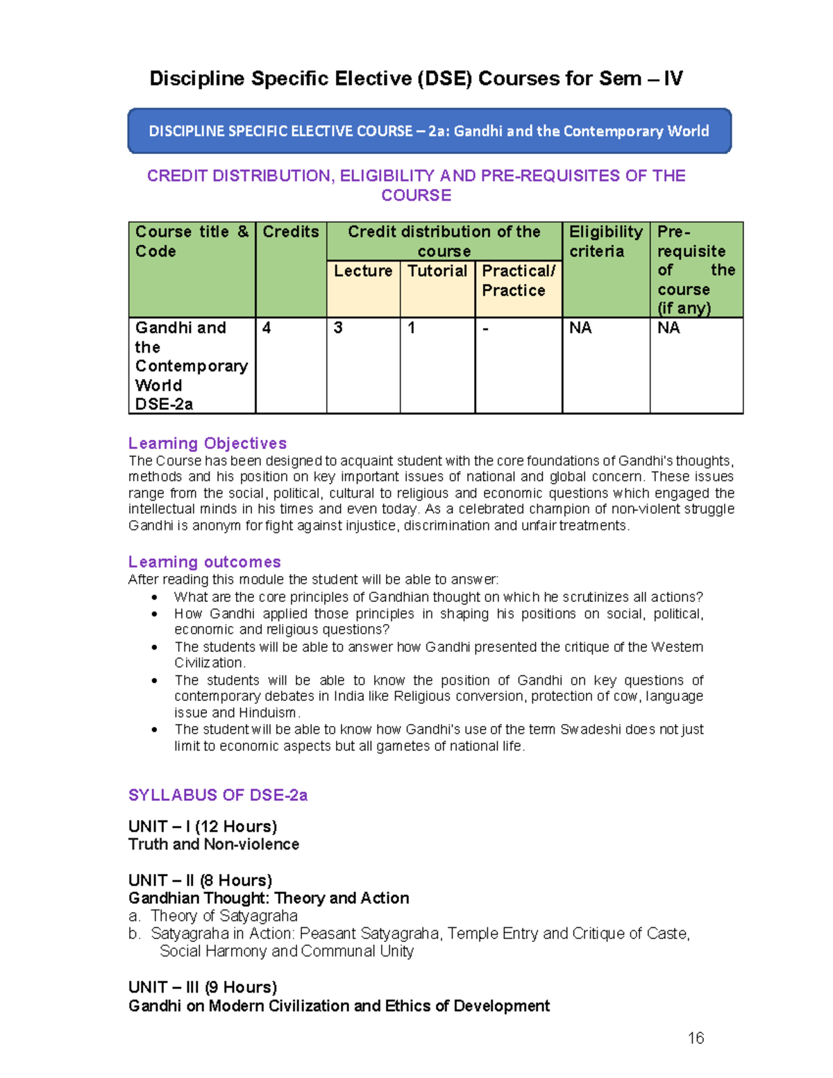 Discipline specific elective (DSE) course 2a: Gandhi and the ...