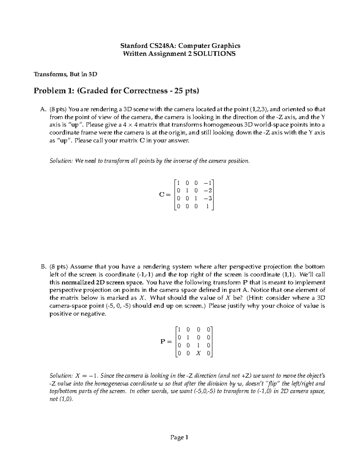 Stanford CS248A: Computer Graphics Written Assignment 2 Solutions ...