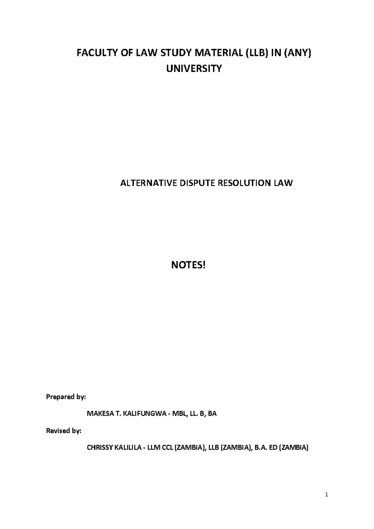 ADR Ncuzl 423 Lecture Notes: Understanding Alternative Dispute ...
