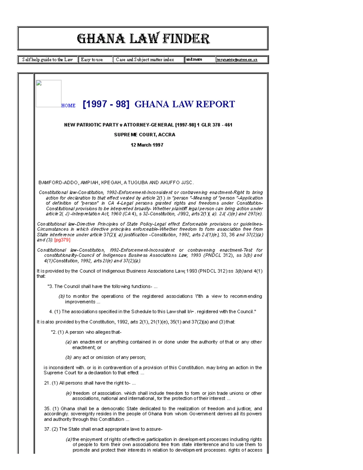 NPP v A-G (CIBA Case) - Case - GHANA LAW FINDER Self help guide to the ...