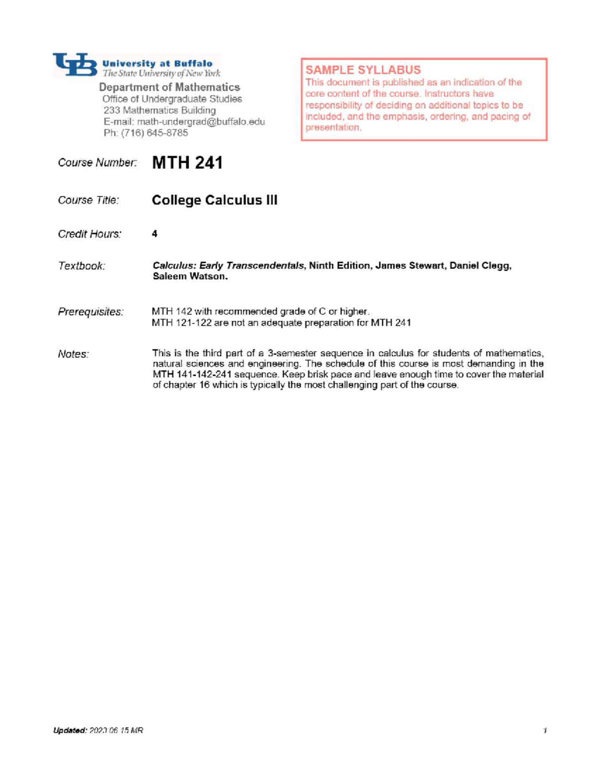 MTH241 Course Syllabus and Overview - Studocu