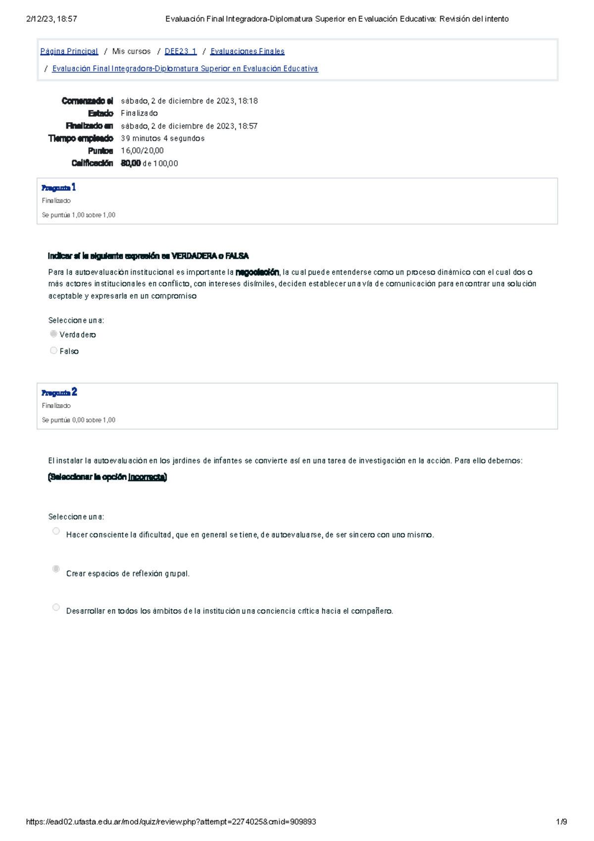 Evaluación Final Integradora - Diplomatura Superior en Evaluación Educativa - Studocu