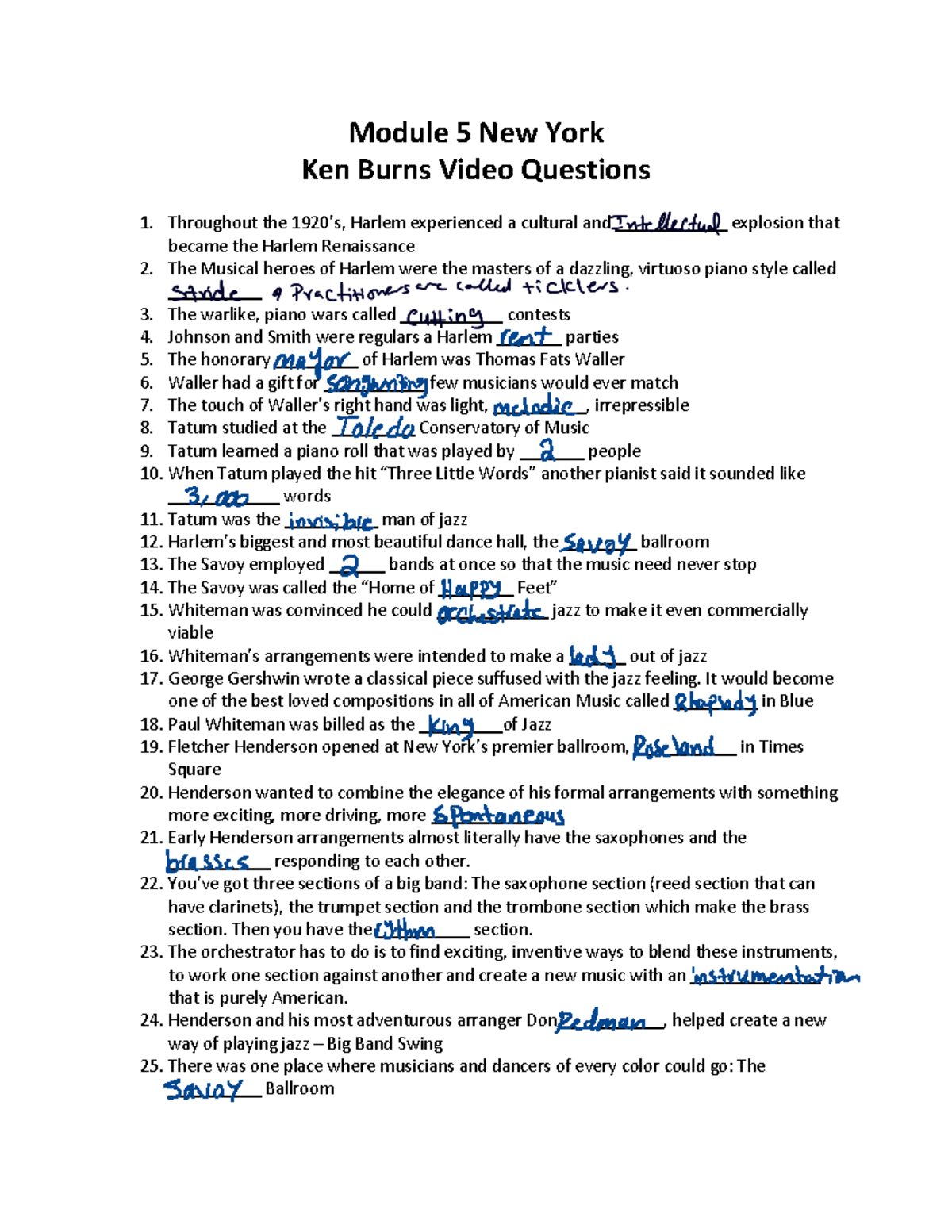 Module 5: Understanding Jazz - Ken Burns Video Questions - Studocu