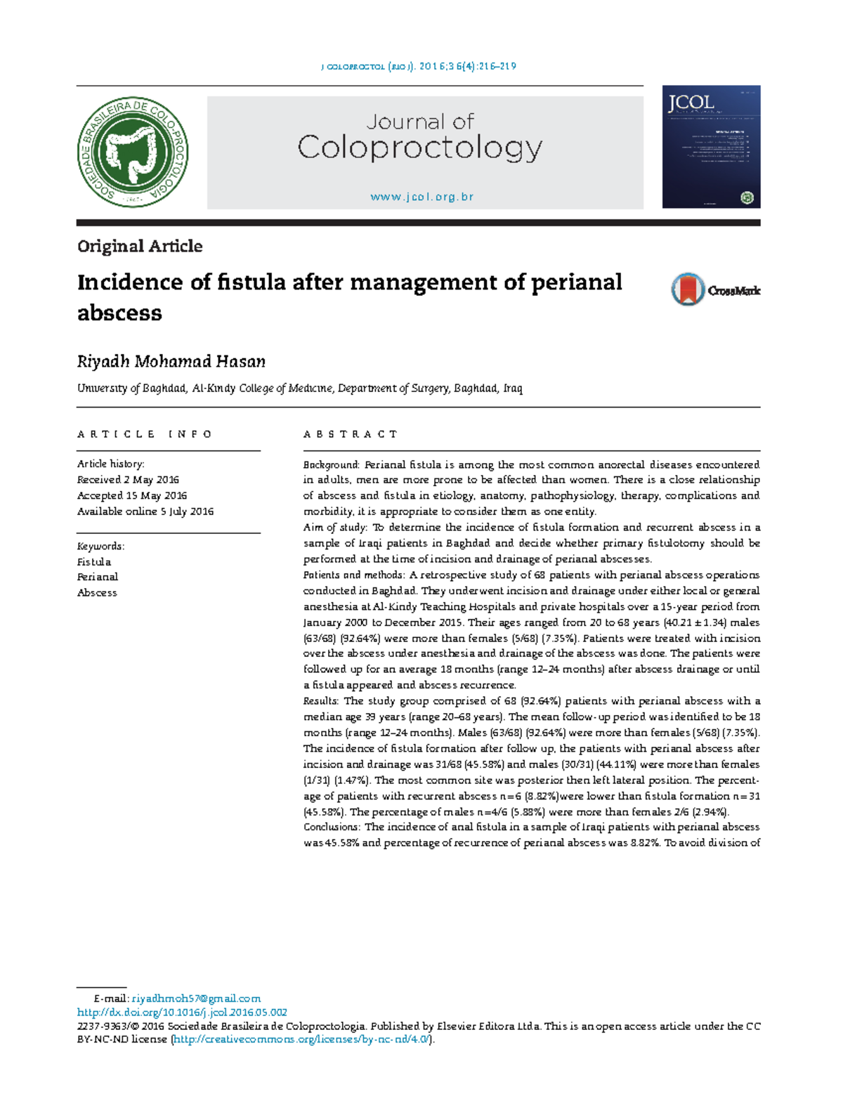 Incidence of Fistula Formation Post-Perianal Abscess Treatment: A Study ...