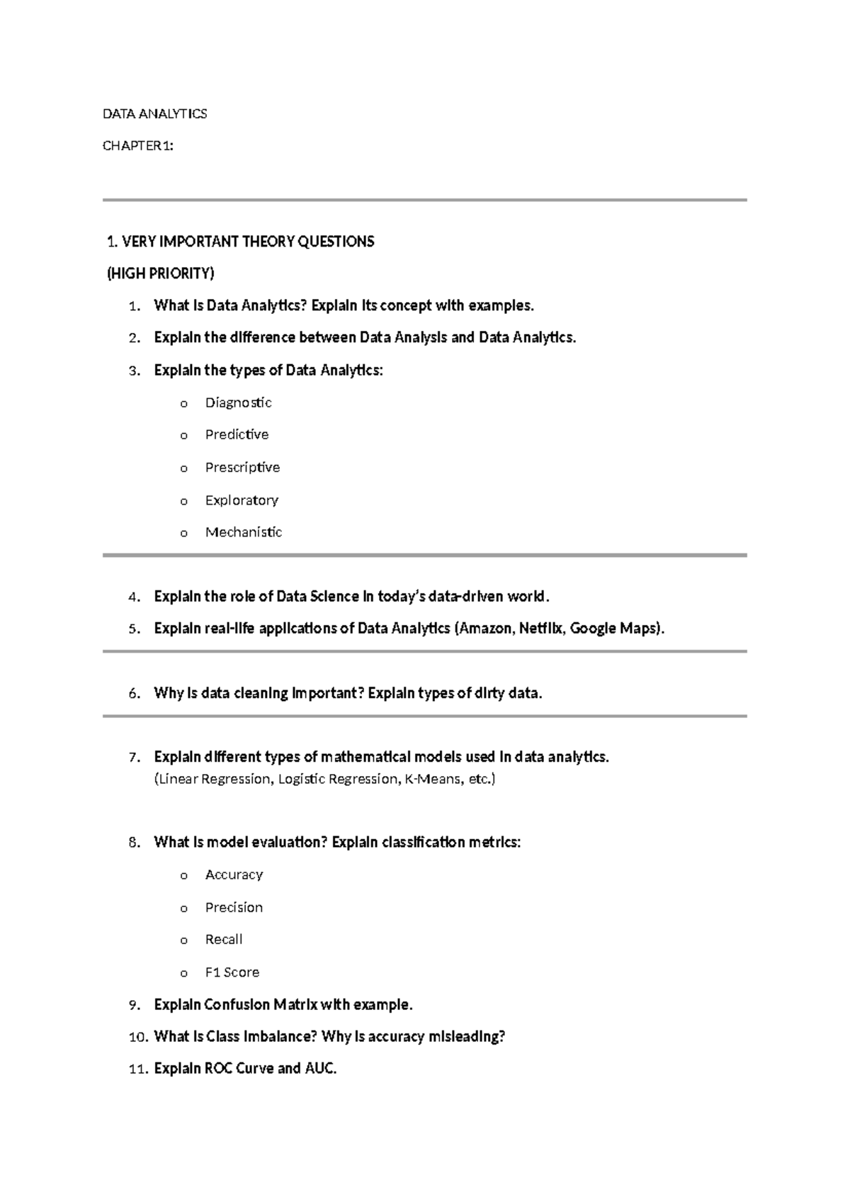 DATA ANALYTICS CHAPTER 1: KEY THEORY QUESTIONS & CONCEPTS - Studocu