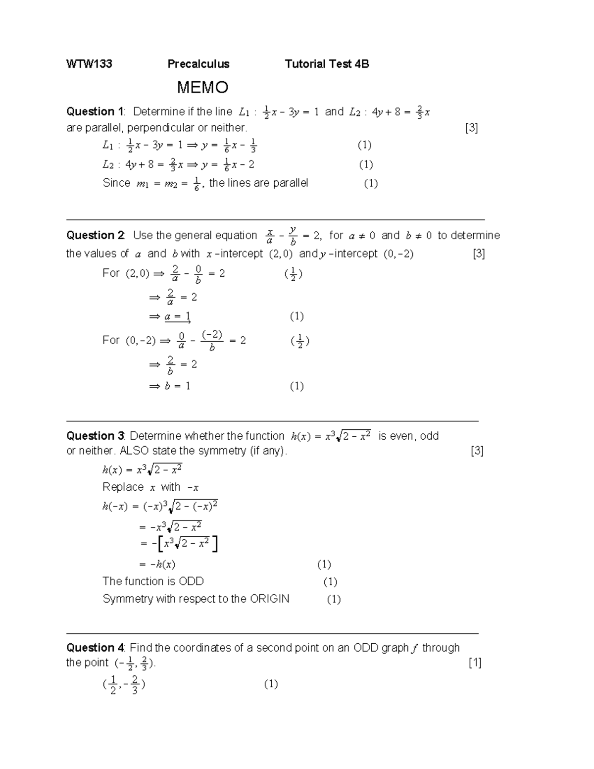 WTW133 Precalculus Tutorial Test 4B - Memo Review - Studocu