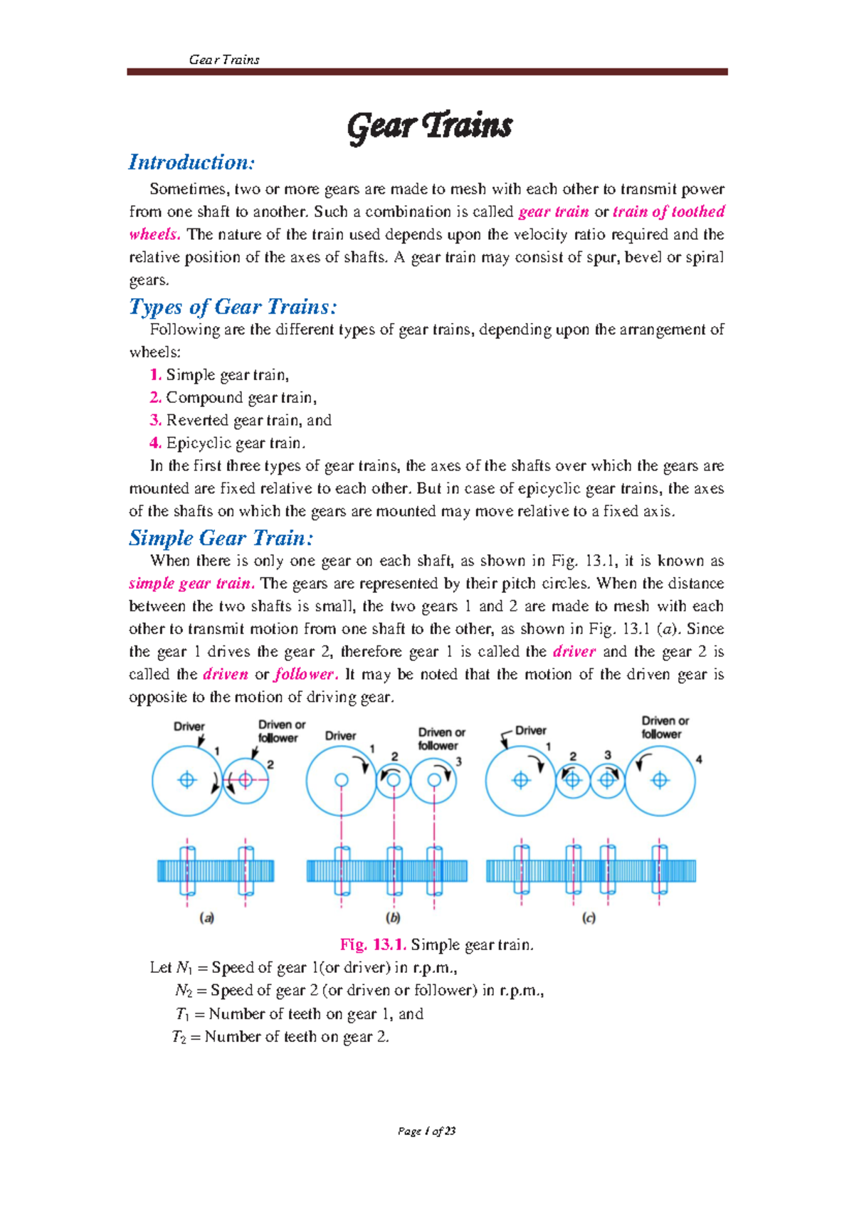 MEE3002 - Lecture Notes on Gear Trains: Types and Designs - Studocu