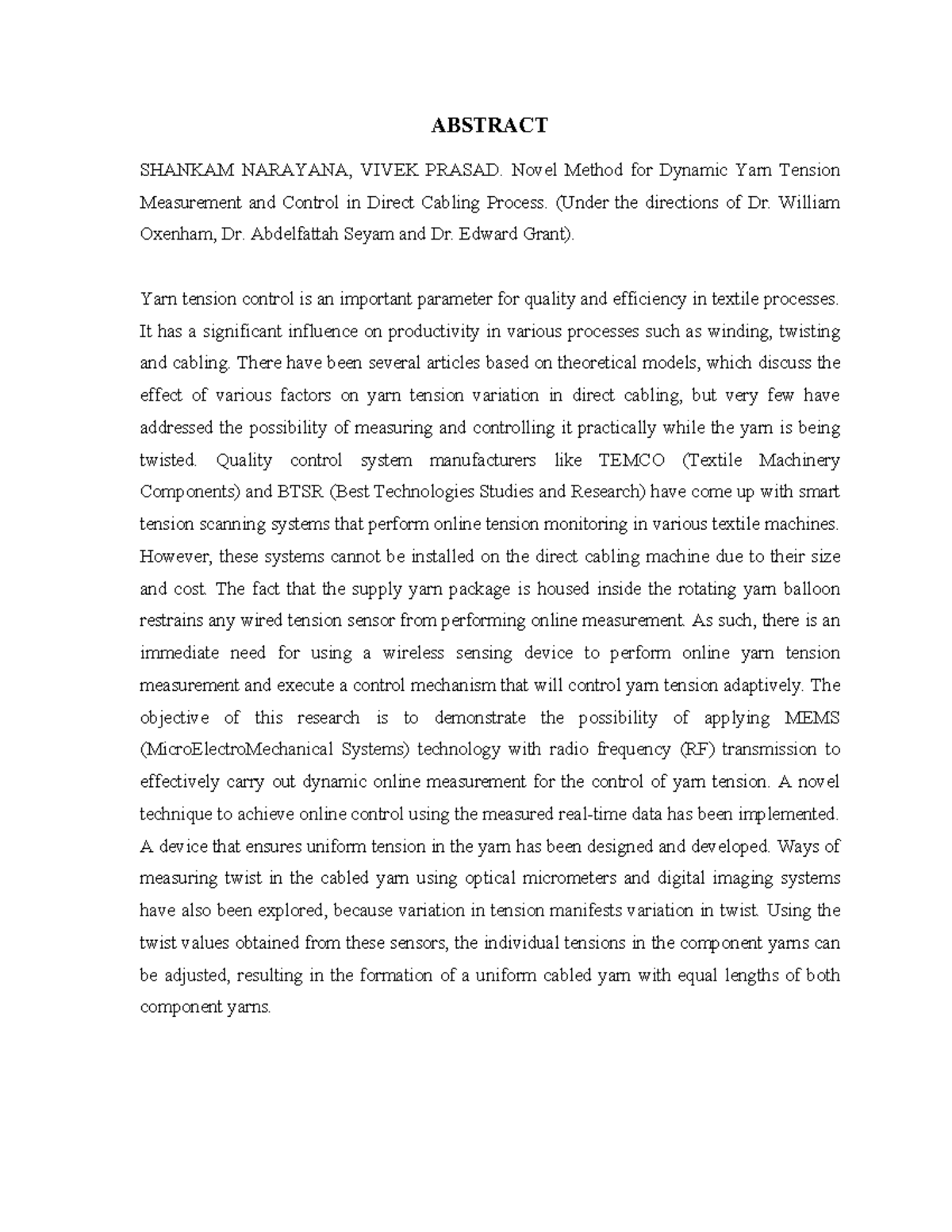 Novel Method for Dynamic Yarn Tension Measurement in Direct Cabling ...