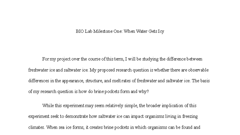 BIO Lab Milestone One: Freshwater vs. Saltwater Ice Study - Studocu