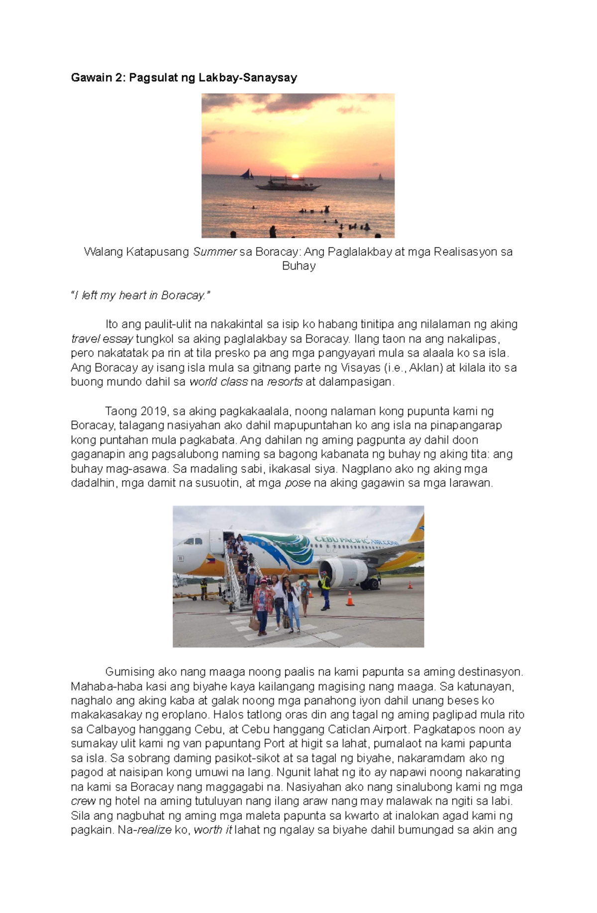 Gawain 1 M6 Fil - Filipino essay - Gawain 2: Pagsulat ng Lakbay ...