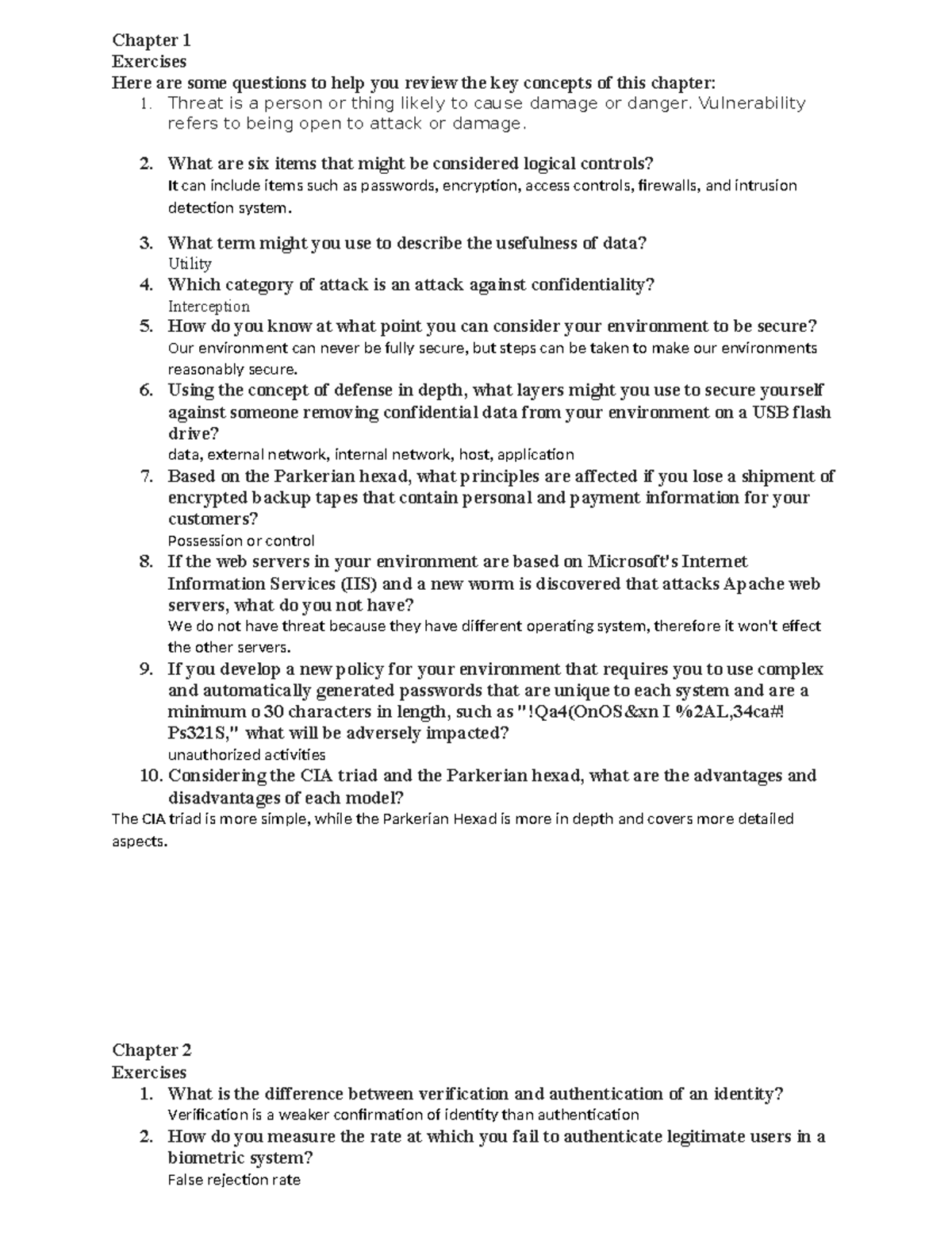 Cyber Security Bootcamp Exercises - Chapters 1 to 10 - Studocu
