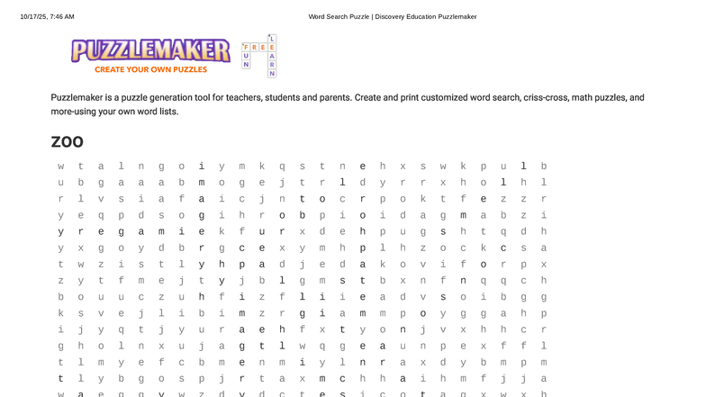 Word Search Puzzle Guide | Discovery Ed Puzzlemaker - Studocu