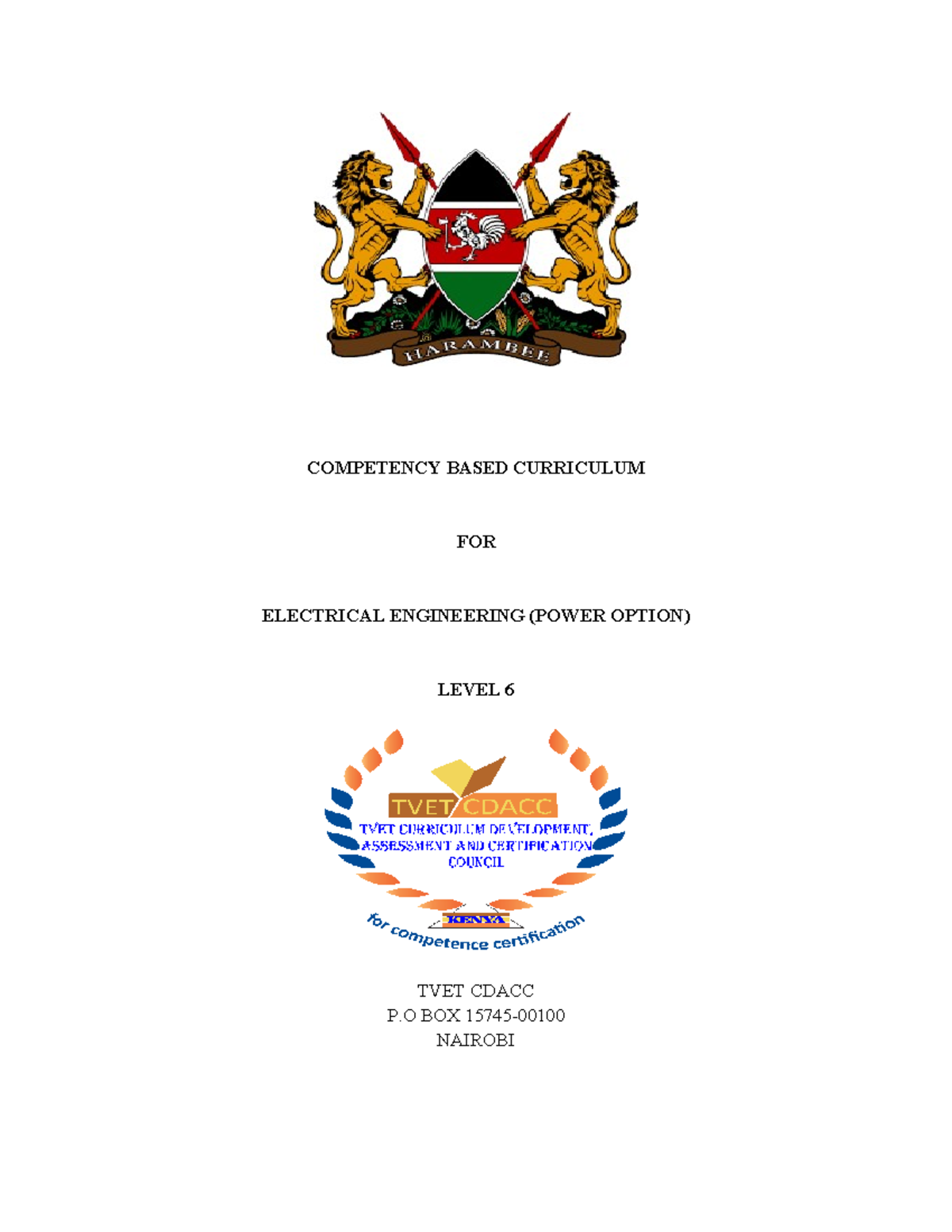 Curriculum for Electrical Engineering Level 6 (Power Option) - TVET CDACC - Studocu