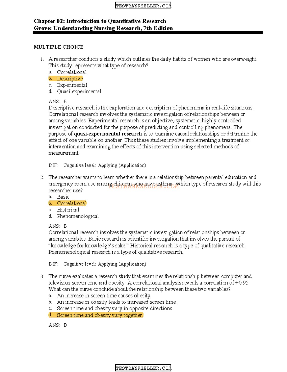Resarch TB - test bank - TESTBANKSELLER Chapter 02: Introduction to ...