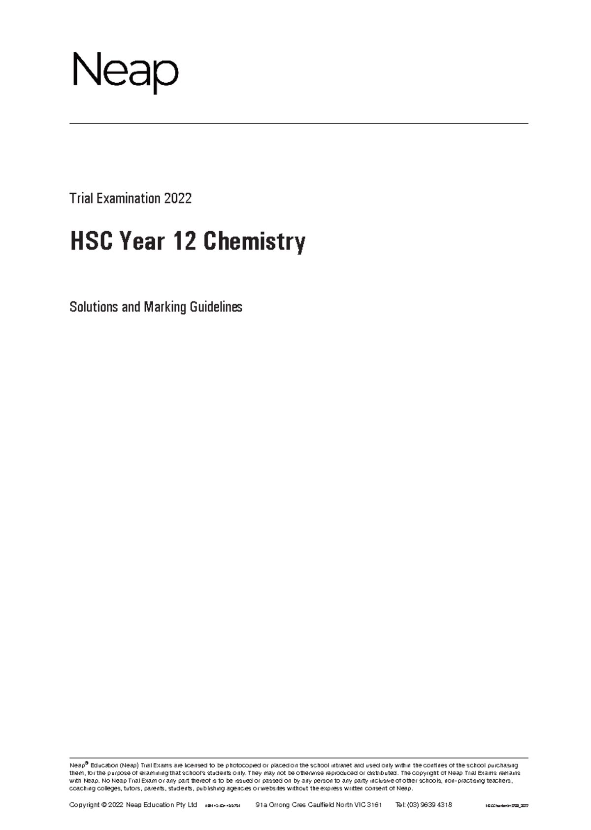 HSC Chemistry Year 12 Suggested Solutions Booklet 2022 - Neap ...
