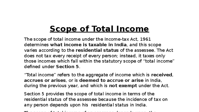 Scope of Total Income Under Indian Tax Law (U2 & 3) - Studocu