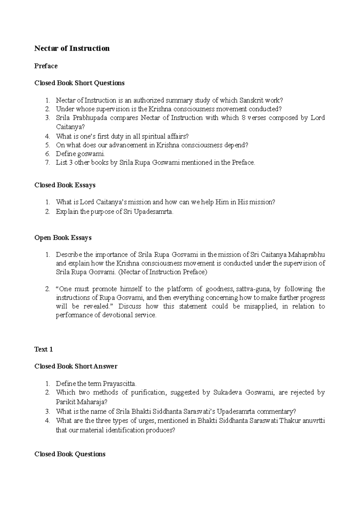 Nectar of Instruction Study Guide - Sastric Studies - Studocu