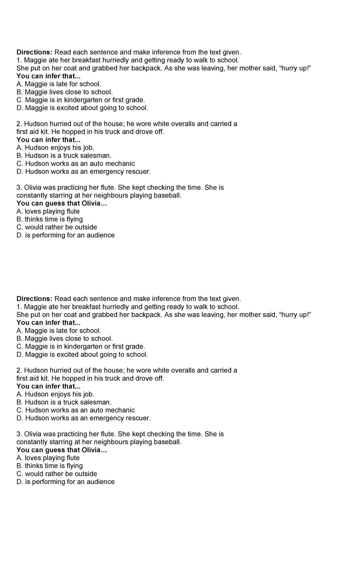 Assessment-fd - Activities for making inference - Directions: Read each ...