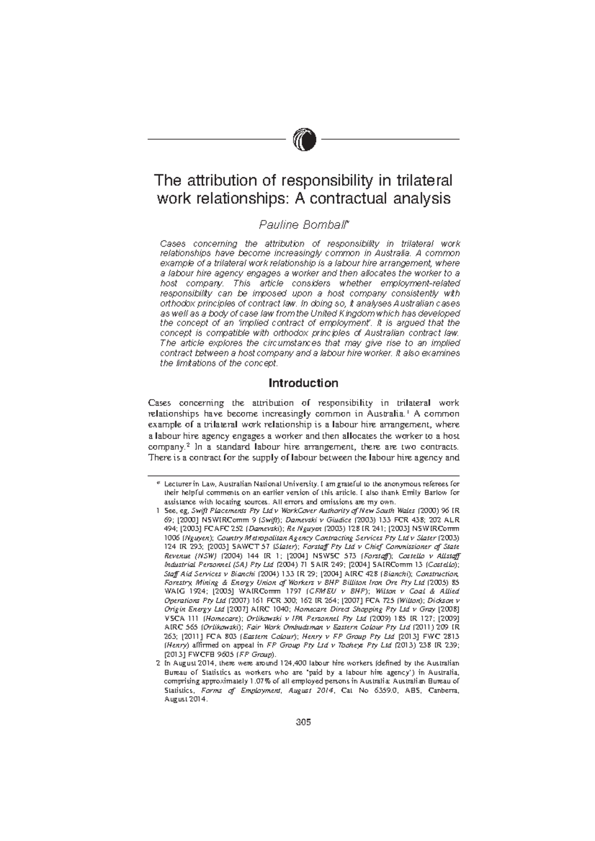 The Attribution of Responsibility in Trilateral Work Relationships: A ...