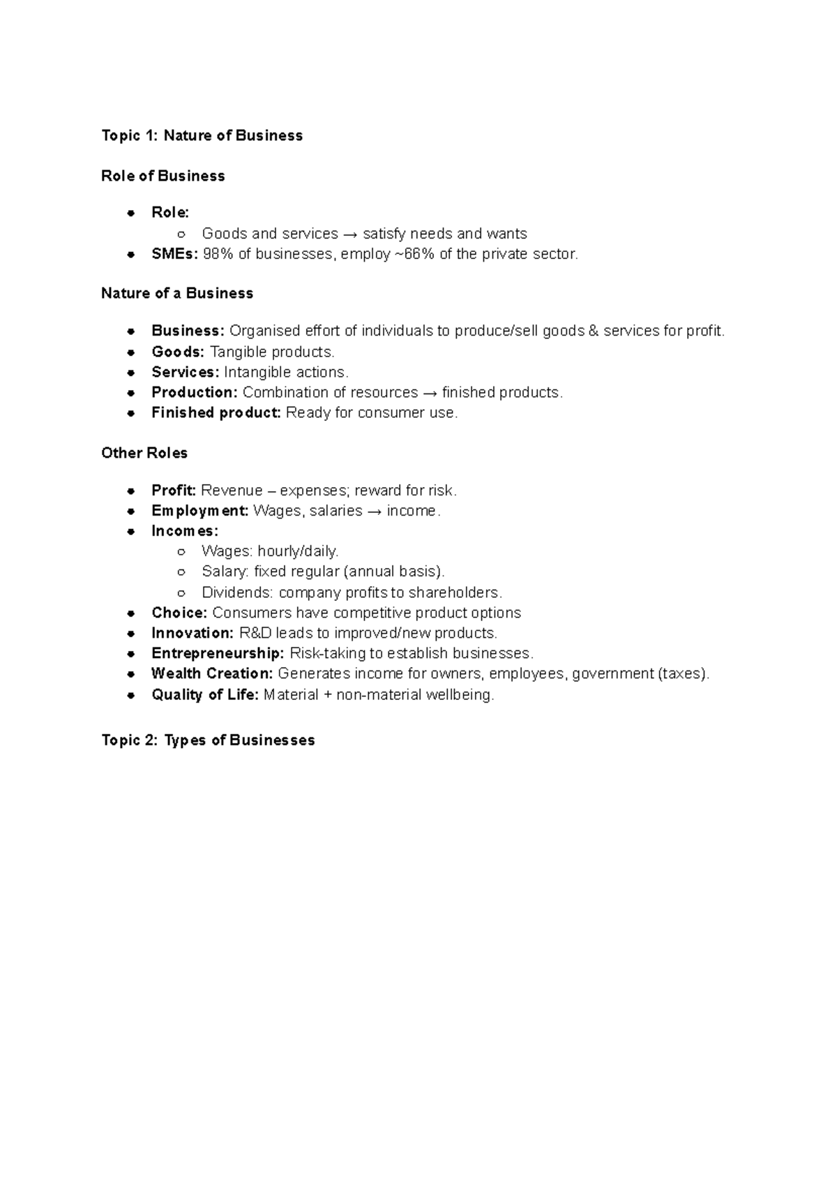 All Business Studies Notes for Prelim: Topics on Business Nature, Types ...