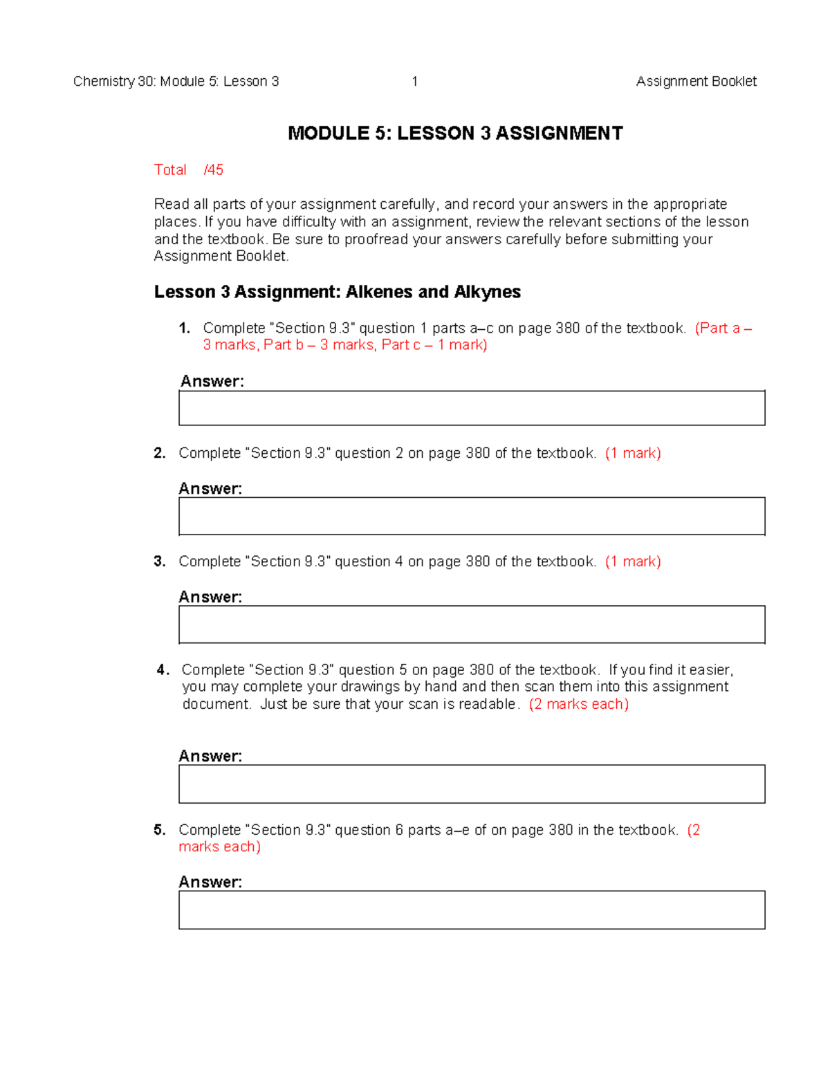 Chemistry 30: Module 5 Lesson 3 Assignment Booklet - Studocu