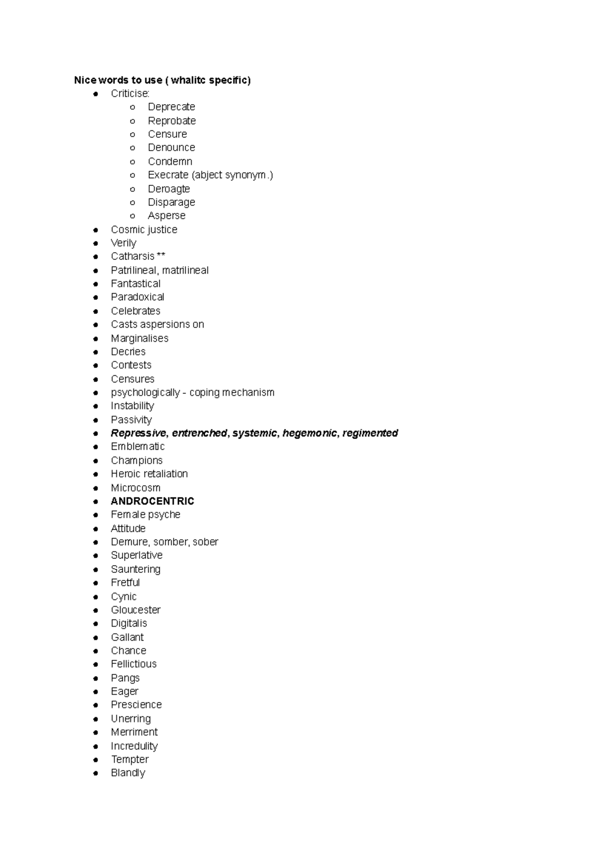 Word Bank: Advanced Vocabulary for Critical Analysis (ENG101) - Studocu