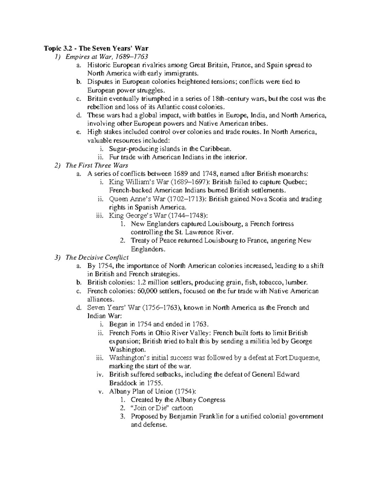 Unit 3 Study Guide - ///// - Topic 3 - The Seven Years' War 1) Empires ...
