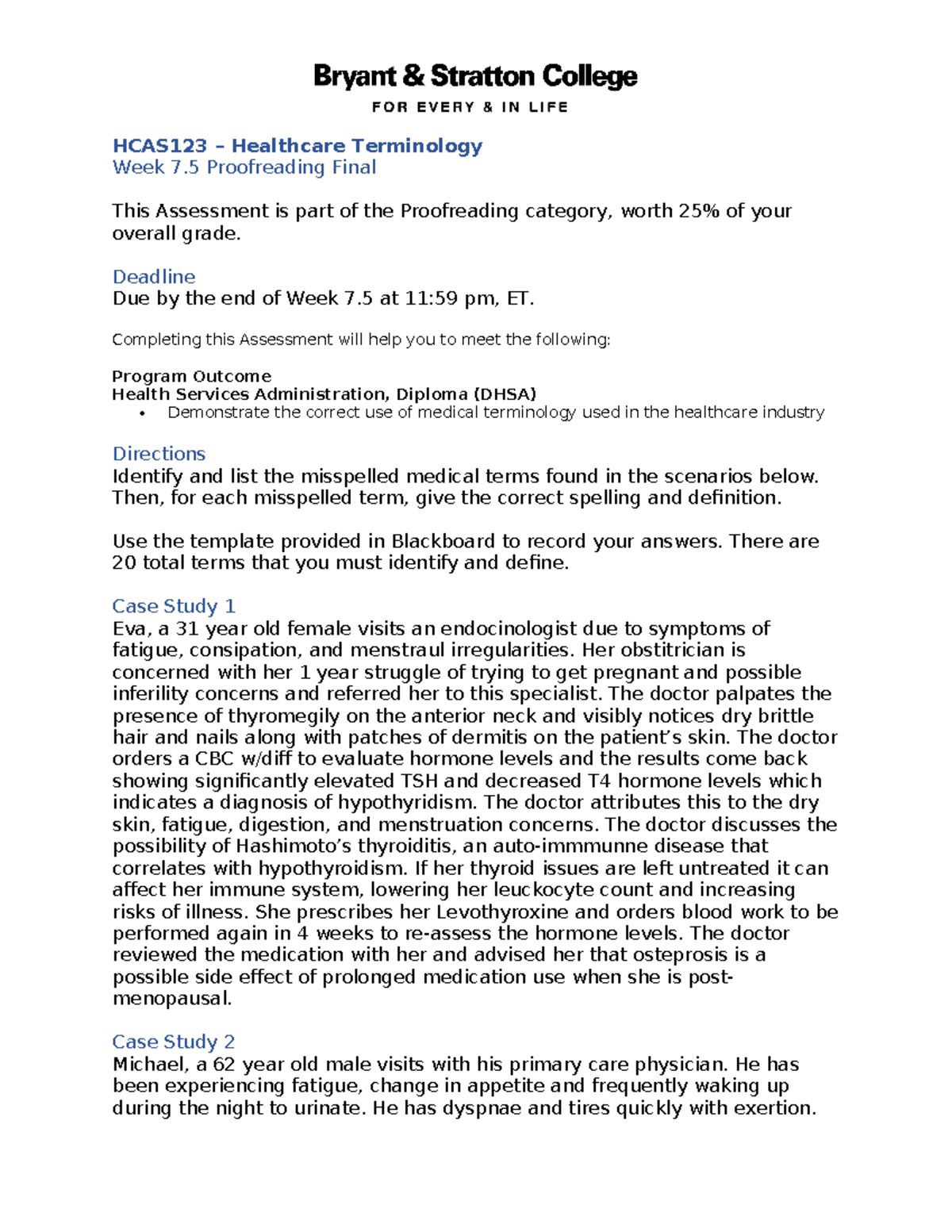 HCAS123 - Proofreading Final Assessment: Medical Terminology Errors - Studocu