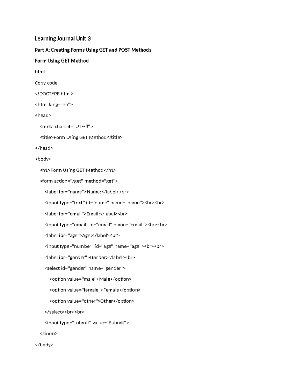 Learning Journal Unit 3: Forms with GET & POST - CS 2205-01 - Studocu