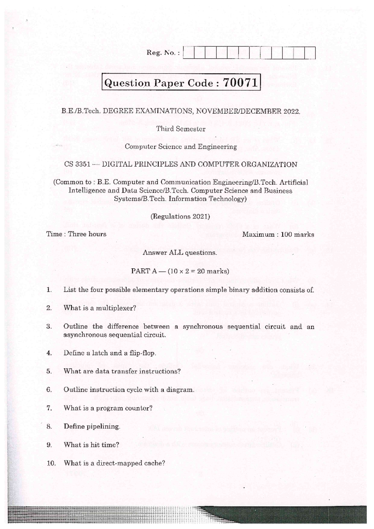 CS 3351 Digital Principles & Computer Organization – Past Year QP ...