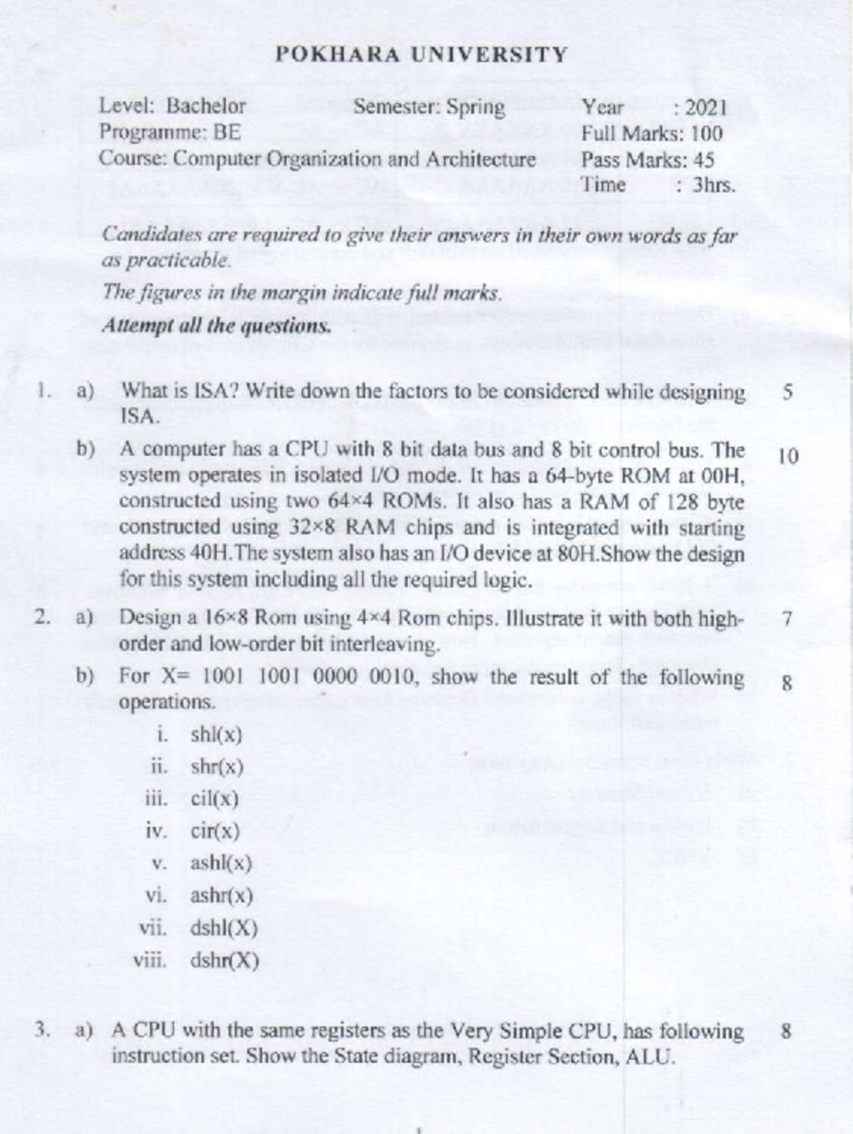 COA-21 Spring - Old question - POKHARA UNIVERSITY Level: Bachelor ...