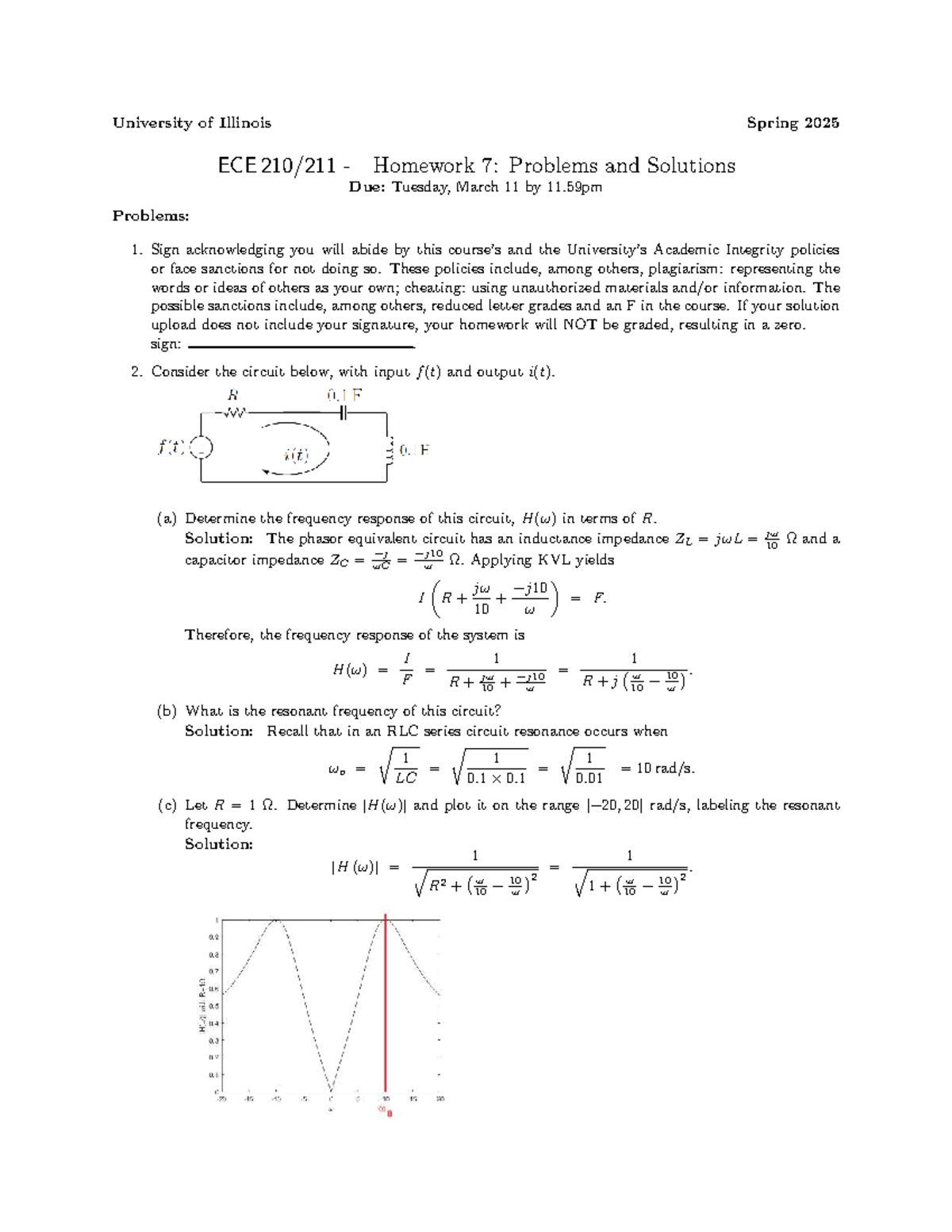 ECE210 HW07 sol - Homework 7 Solutions - University of Illinois Spring 2025 ECE 210/211 ...
